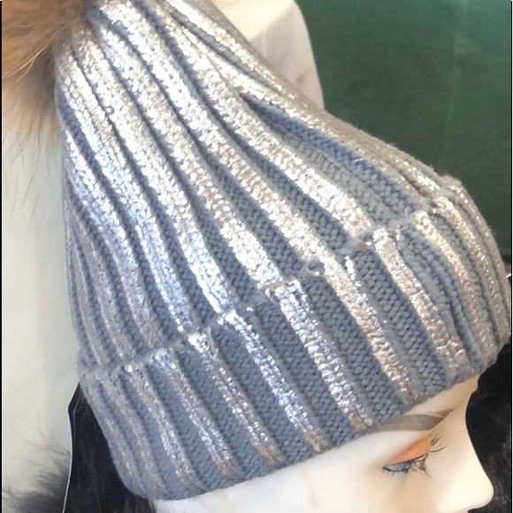 Accessories | Metallic Striped Knit Hats With Removable Fur Poms | Poshmark